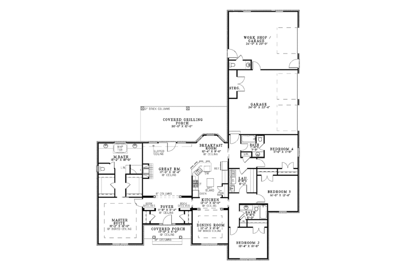 Country Style House Plan - 4 Beds 3 Baths 2424 Sq/Ft Plan #17-2913 ...