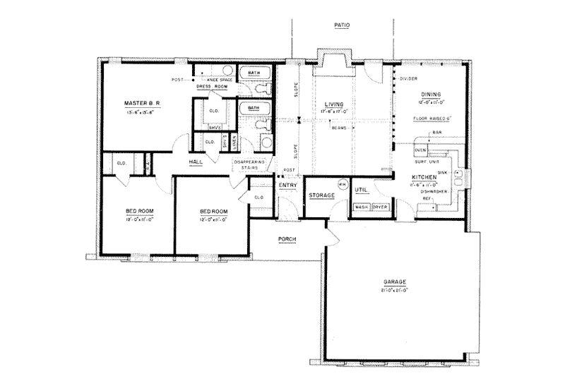Ranch Style House Plan - 3 Beds 2 Baths 1346 Sq/Ft Plan #36-364 ...