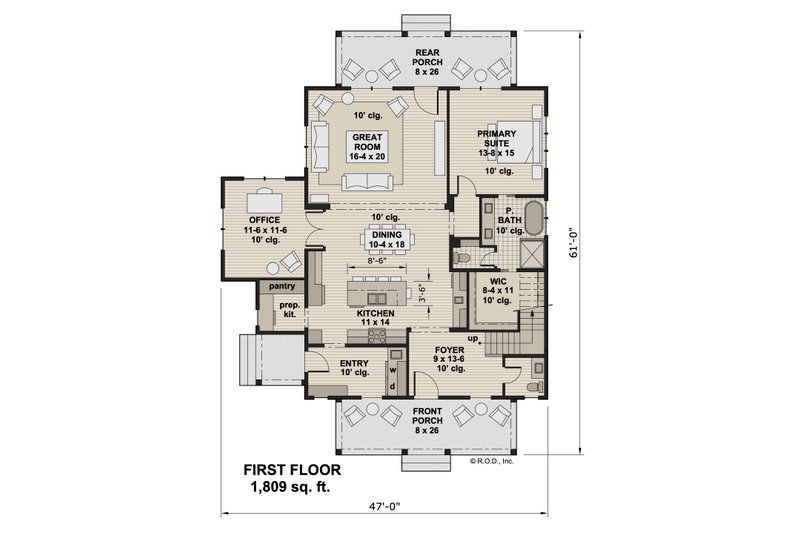 Farmhouse Style House Plan - 4 Beds 3.5 Baths 2788 Sq/Ft Plan #51-1280 ...