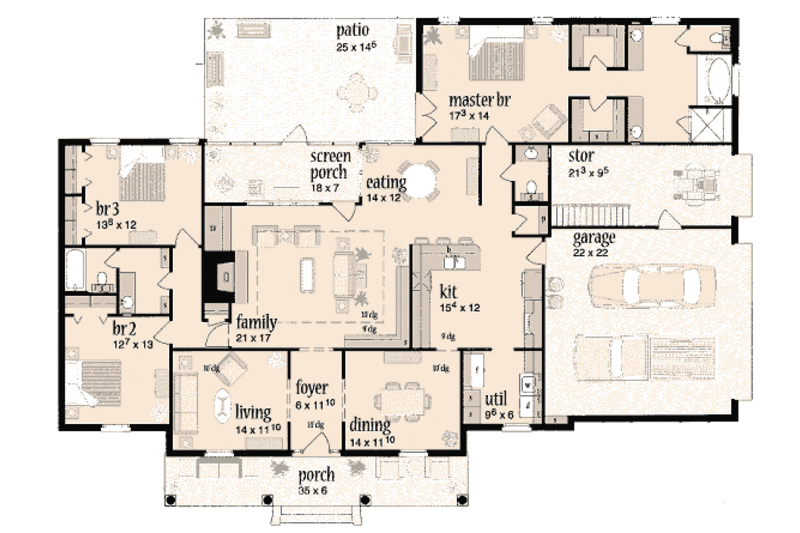 European Style House Plan - 3 Beds 2.5 Baths 2349 Sq/Ft Plan #36-208 ...
