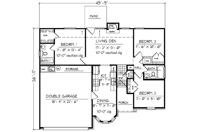 Traditional Style House Plan - 3 Beds 2 Baths 1052 Sq/Ft Plan #42-673 ...