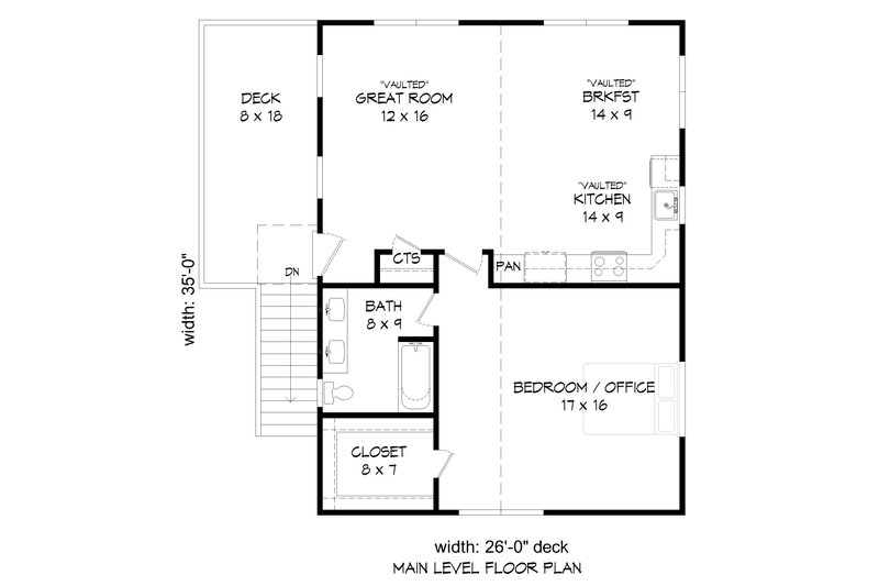 Country Style House Plan - 1 Beds 1 Baths 910 Sq/Ft Plan #932-253 ...