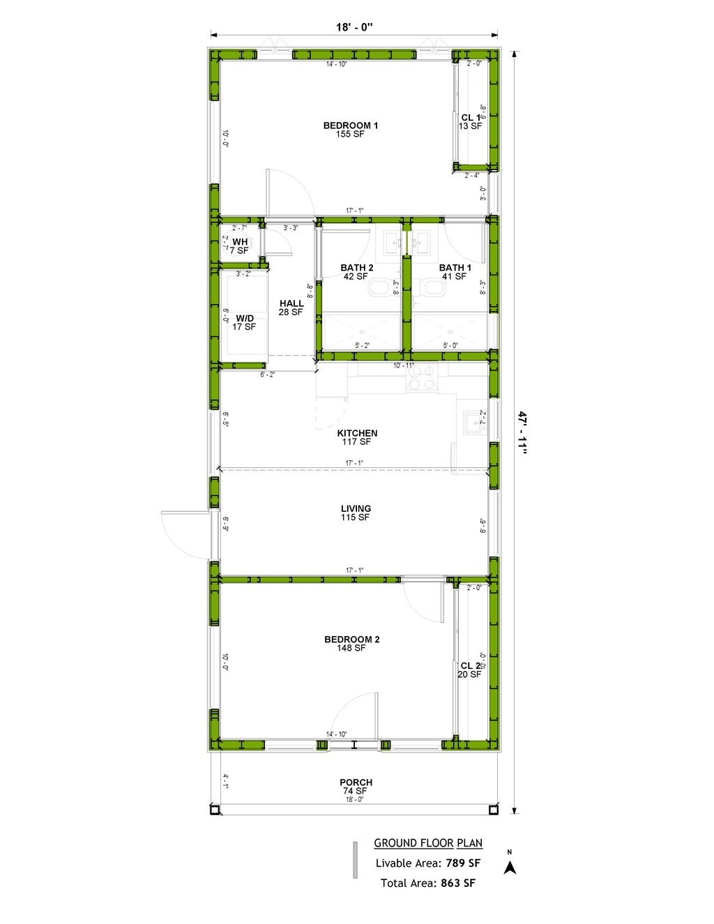 Ranch Style House Plan - 2 Beds 2 Baths 789 Sq/Ft Plan #1106-76 - HomePlans.com