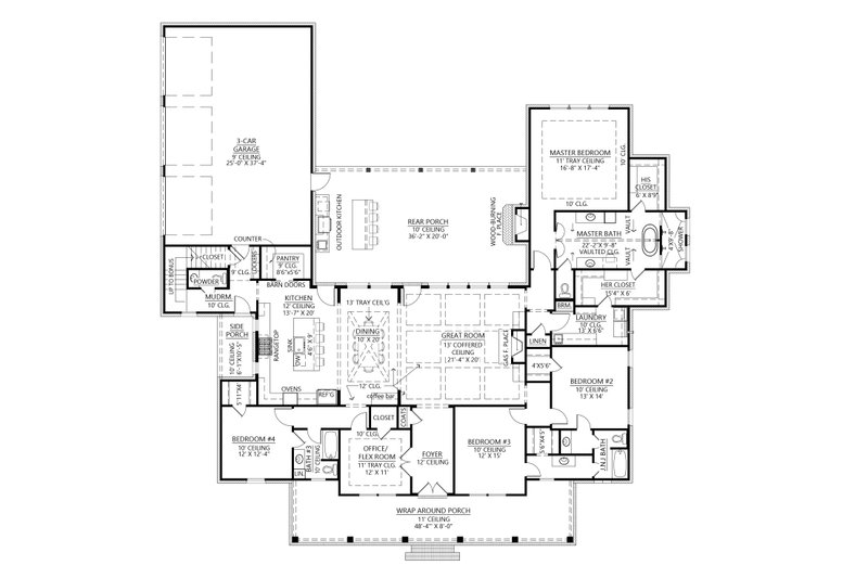 Farmhouse Style House Plan - 4 Beds 3.5 Baths 3449 Sq/Ft Plan #1074-51 ...