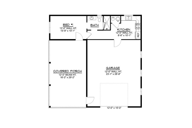Ranch Style House Plan - 1 Beds 1 Baths 435 Sq/Ft Plan #1064-386 ...