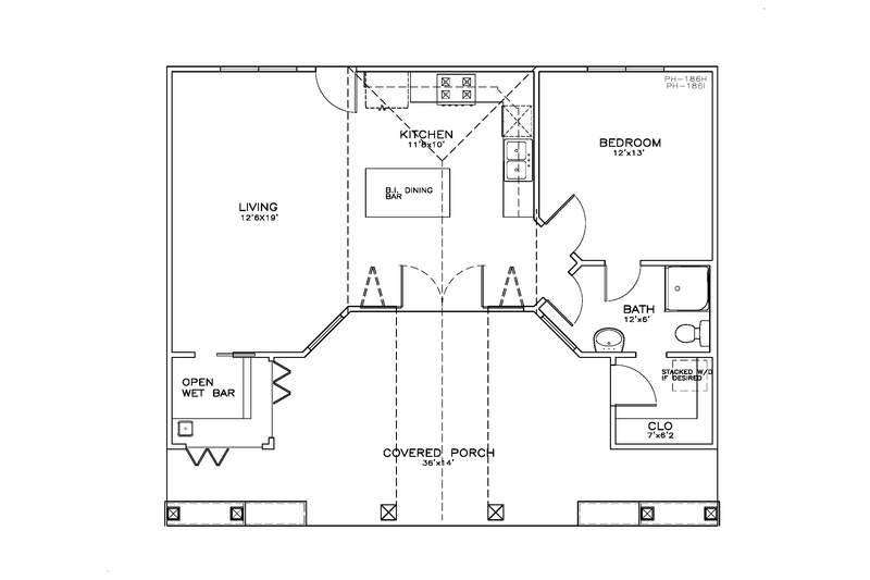 Southern Style House Plan - 1 Beds 1 Baths 1080 Sq/Ft Plan #8-288 ...