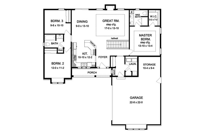 Ranch Style House Plan - 3 Beds 2 Baths 1508 Sq/Ft Plan #1010-190 ...