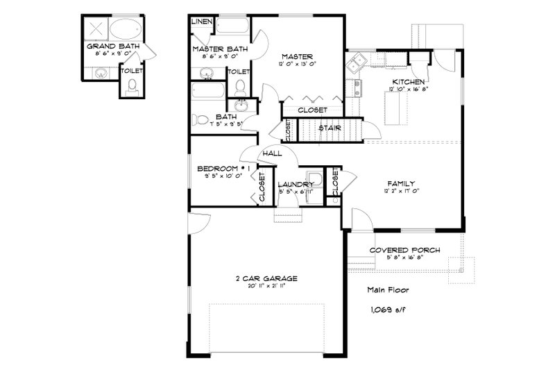 Ranch Style House Plan - 2 Beds 2 Baths 1069 Sq/Ft Plan #1060-423 ...