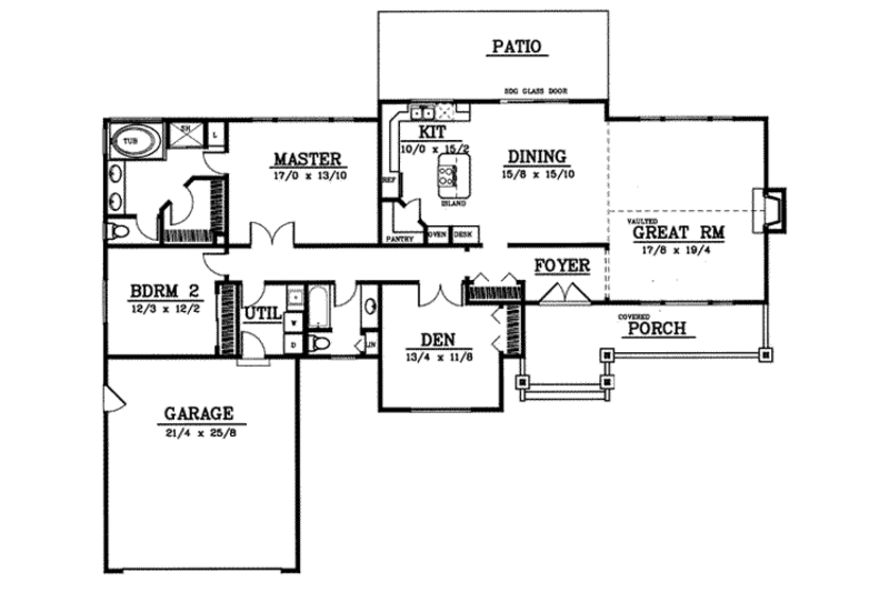 Ranch Style House Plan - 3 Beds 2 Baths 1996 Sq/Ft Plan #98-102 ...