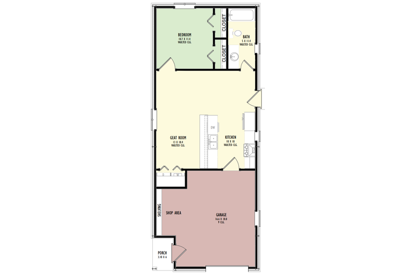 Contemporary Style House Plan - 1 Beds 1 Baths 512 Sq/Ft Plan #1092-12 ...