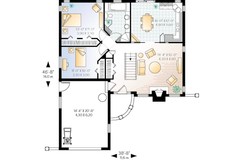 House Plan - 2 Beds 1 Baths 1080 Sq/Ft Plan #23-124 - Houseplans.com