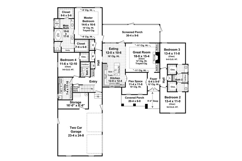 Country Style House Plan - 4 Beds 3 Baths 2500 Sq/Ft Plan #21-479 ...