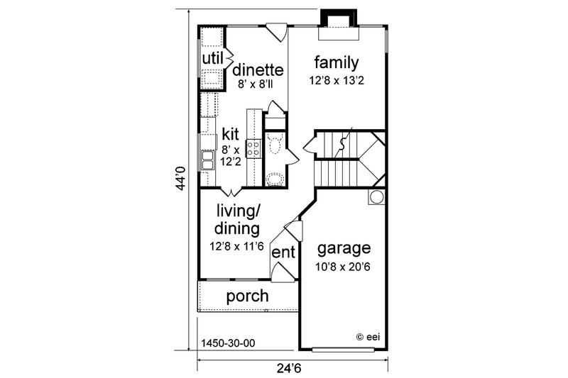 Traditional Style House Plan - 3 Beds 2.5 Baths 1450 Sq/Ft Plan #84-106 ...