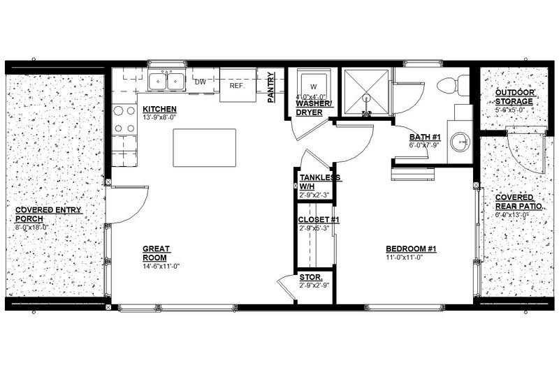Modern Style House Plan - 1 Beds 1 Baths 600 Sq/Ft Plan #895-146 ...