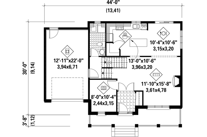 Contemporary Style House Plan - 3 Beds 1.5 Baths 2080 Sq/Ft Plan #25 ...
