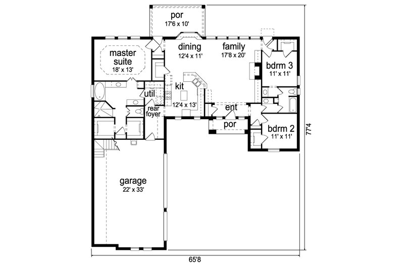 Traditional Style House Plan - 3 Beds 2 Baths 2027 Sq/Ft Plan #84-624 ...
