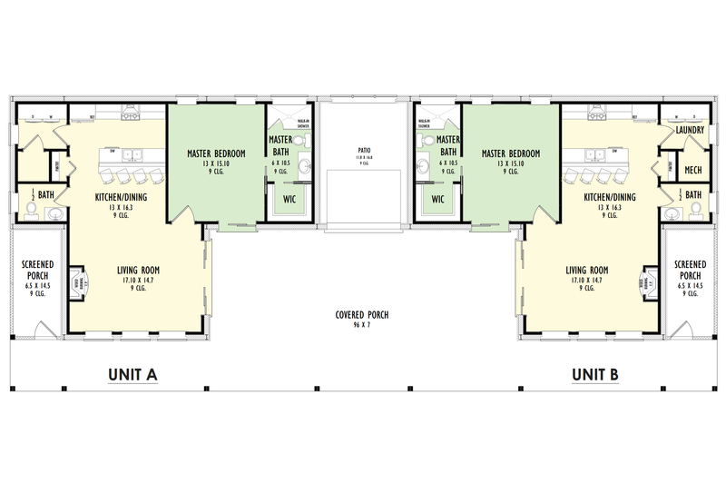 Ranch Style House Plan - 2 Beds 3 Baths 1056 Sq/Ft Plan #1092-55 ...