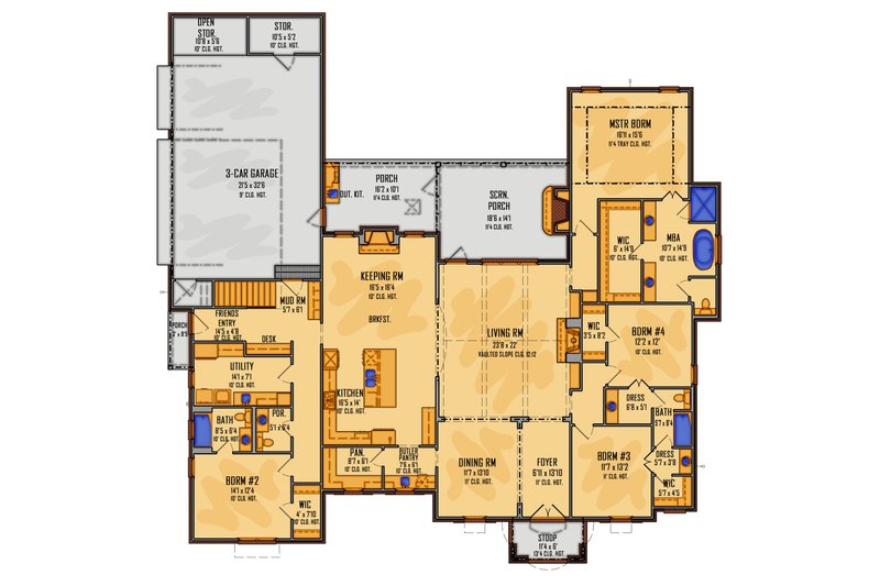 European Style House Plan - 4 Beds 3.5 Baths 3229 Sq/Ft Plan #1081-4 - Houseplans.com