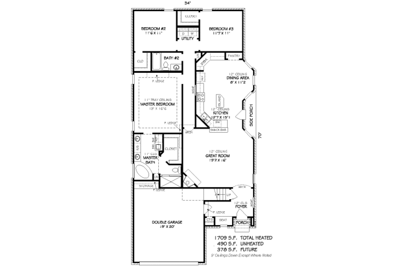 European Style House Plan - 3 Beds 2 Baths 1709 Sq/Ft Plan #424-236 ...