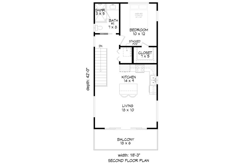 Traditional Style House Plan - 1 Beds 2 Baths 797 Sq/Ft Plan #932-628 ...