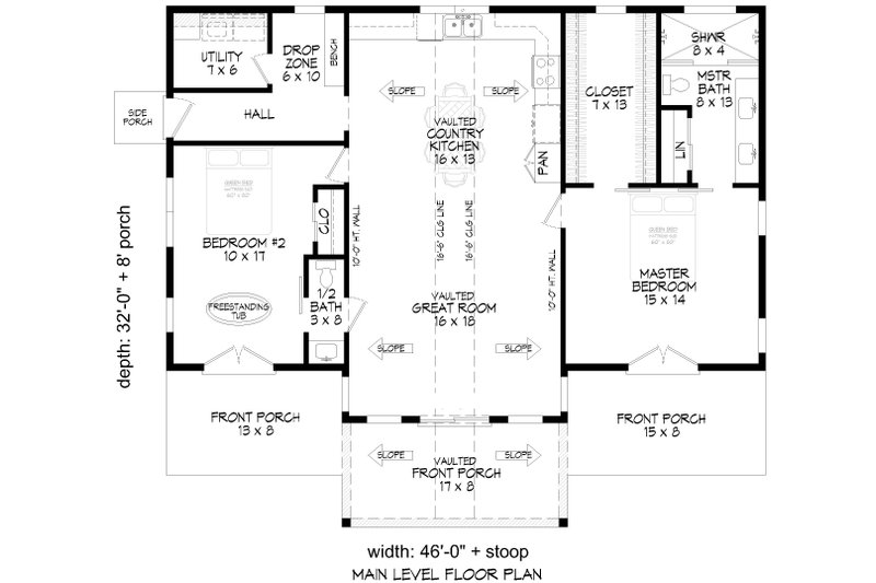 Contemporary Style House Plan - 2 Beds 1.5 Baths 1357 Sq/Ft Plan #932 ...