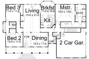 Colonial Style House Plan - 3 Beds 2.5 Baths 1816 Sq/Ft Plan #119-209 ...