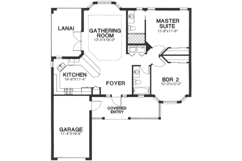 Country Style House Plan - 2 Beds 2 Baths 1114 Sq/Ft Plan #115-177 ...