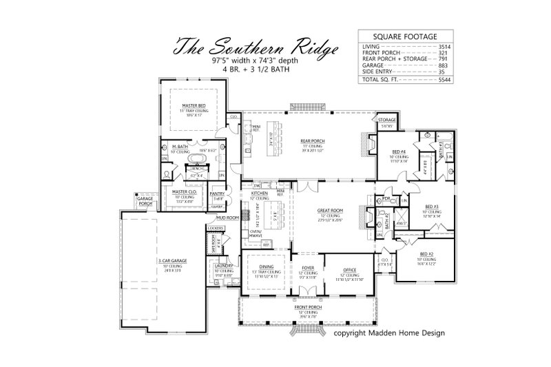 Traditional Style House Plan - 4 Beds 3.5 Baths 3514 Sq/Ft Plan #1074 ...