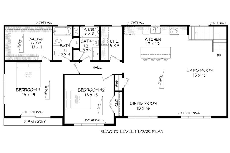 Contemporary Style House Plan - 2 Beds 2 Baths 1984 Sq/Ft Plan #932-962 ...