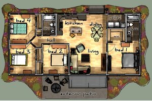 Modern Style House Plan - 4 Beds 2 Baths 1224 Sq/Ft Plan #480-1 ...