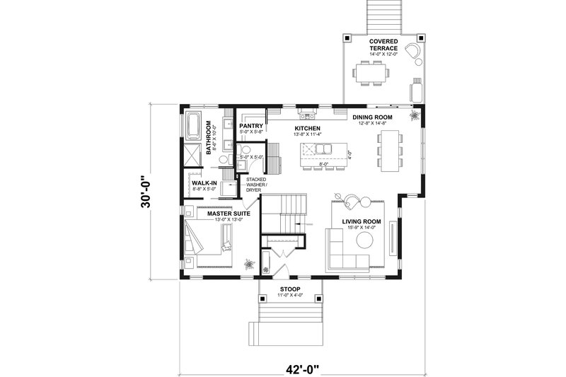 Bungalow Style House Plan - 1 Beds 1.5 Baths 1204 Sq/Ft Plan #23-2870 - Blueprints.com