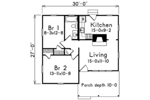Cottage Style House Plan - 2 Beds 1 Baths 733 Sq/Ft Plan #57-499 ...