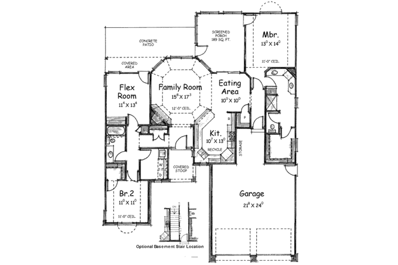 European Style House Plan - 3 Beds 2 Baths 1574 Sq/Ft Plan #20-1399 ...