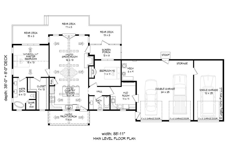 Ranch Style House Plan - 2 Beds 2 Baths 1356 Sq/Ft Plan #932-671 ...