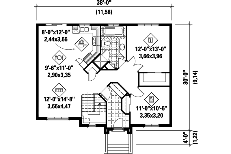 Traditional Style House Plan - 2 Beds 1 Baths 1086 Sq/Ft Plan #25-4826 ...
