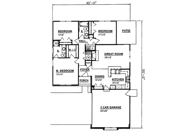 Traditional Style House Plan - 3 Beds 2 Baths 1286 Sq/Ft Plan #116-201 ...