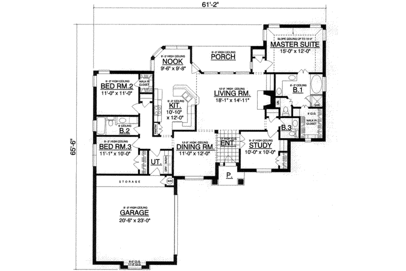 European Style House Plan - 3 Beds 2.5 Baths 1901 Sq/Ft Plan #40-358 ...