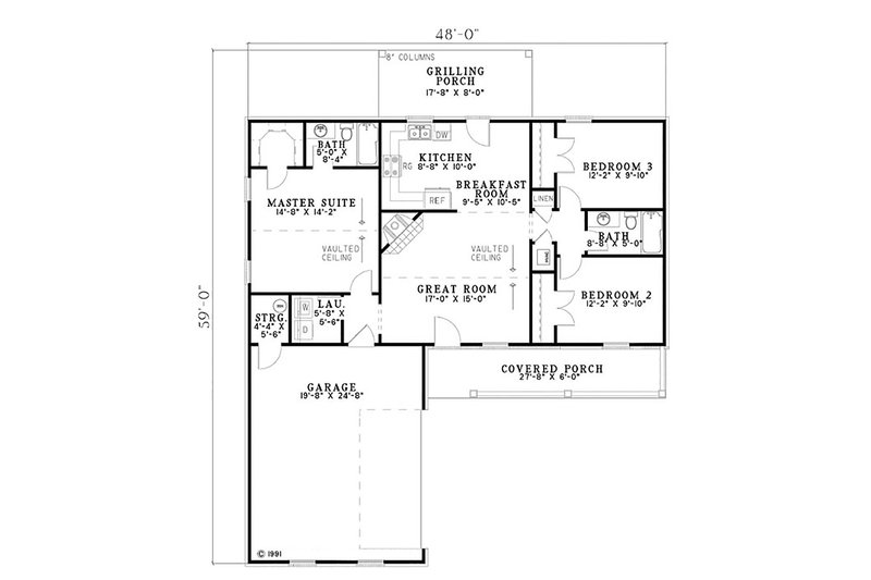 Ranch Style House Plan - 3 Beds 2 Baths 1224 Sq/Ft Plan #17-2138 ...