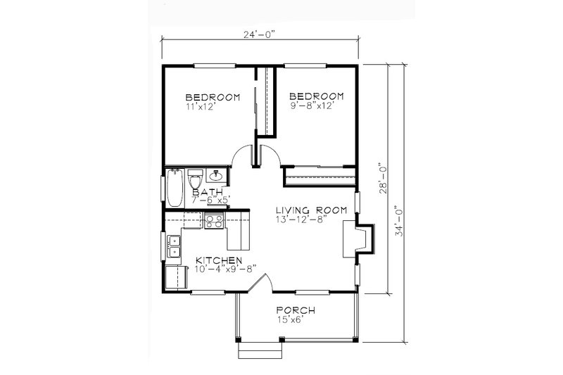 Cottage Style House Plan - 2 Beds 1 Baths 672 Sq/Ft Plan #515-61 ...