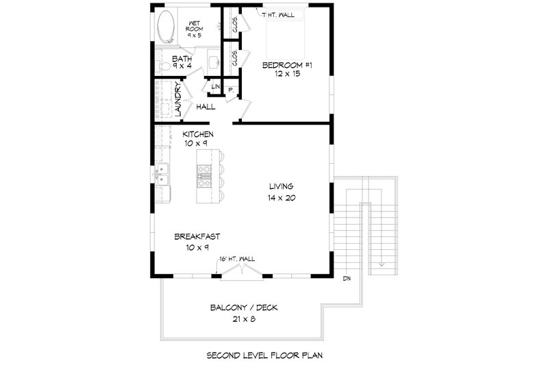 Contemporary Style House Plan - 1 Beds 1 Baths 864 Sq/Ft Plan #932-999 ...