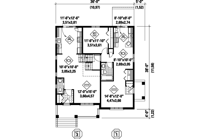 Country Style House Plan - 4 Beds 2 Baths 2060 Sq/Ft Plan #25-4522 ...